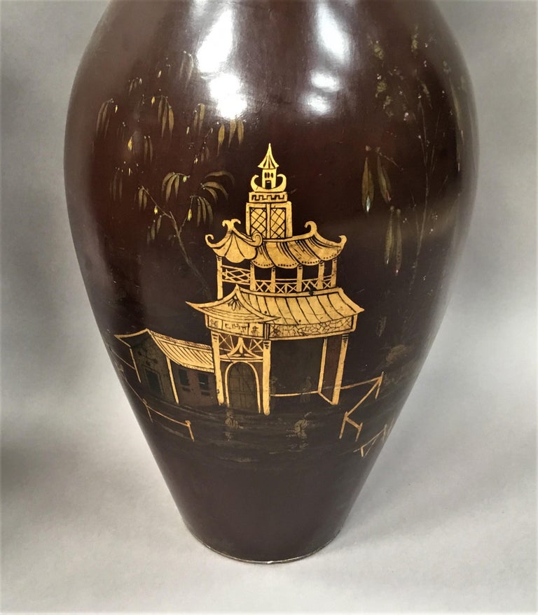 19th Century Pair of Lacquered Papier Mâché Vases by Jennens and ...