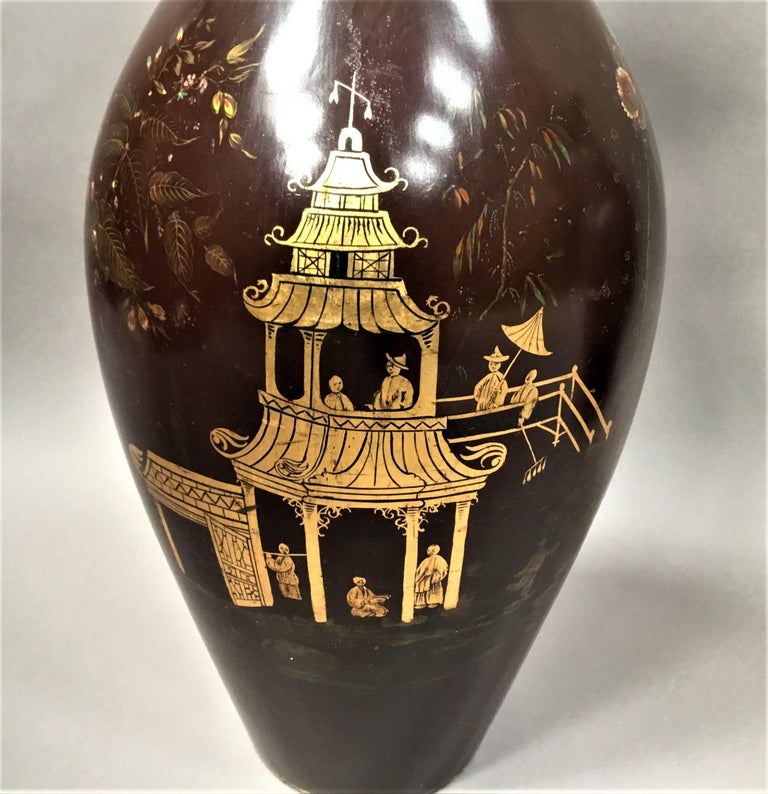 19th Century Pair of Lacquered Papier Mâché Vases by Jennens and ...