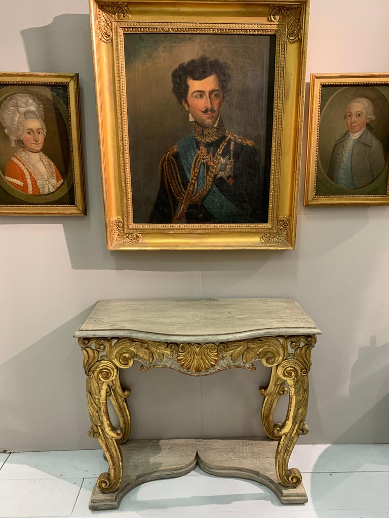C19th Swedish Rococo Console with Gilded and Painted Shells and Scroll ...