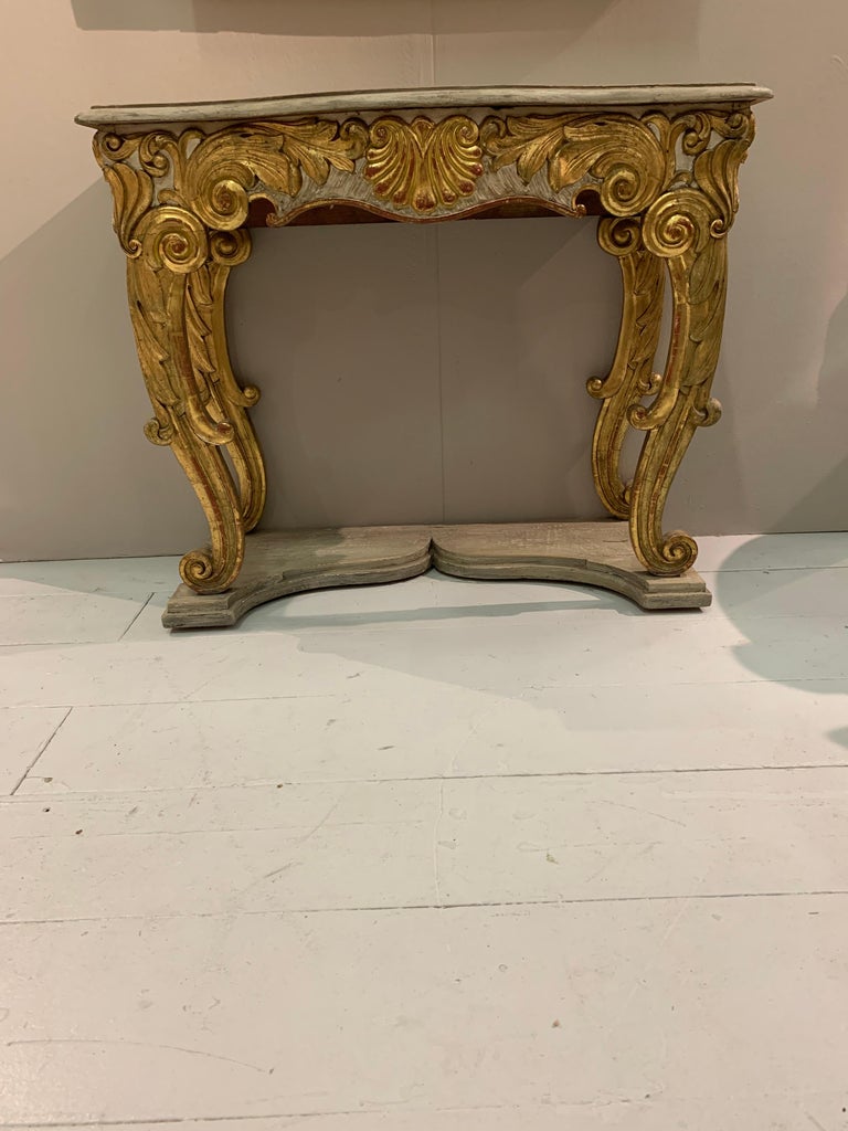 C19th Swedish Rococo Console with Gilded and Painted Shells and Scroll ...