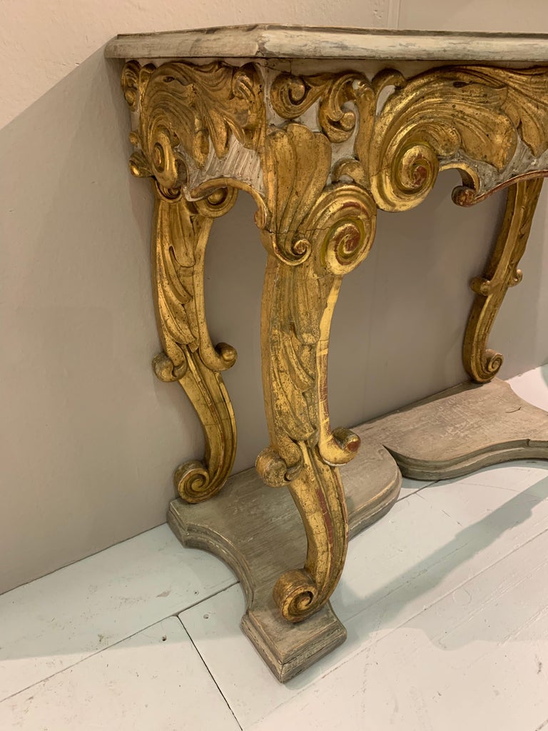 C19th Swedish Rococo Console with Gilded and Painted Shells and Scroll ...