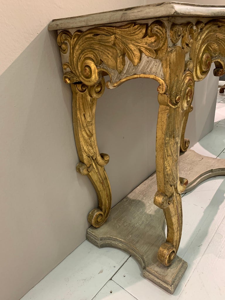 C19th Swedish Rococo Console with Gilded and Painted Shells and Scroll ...
