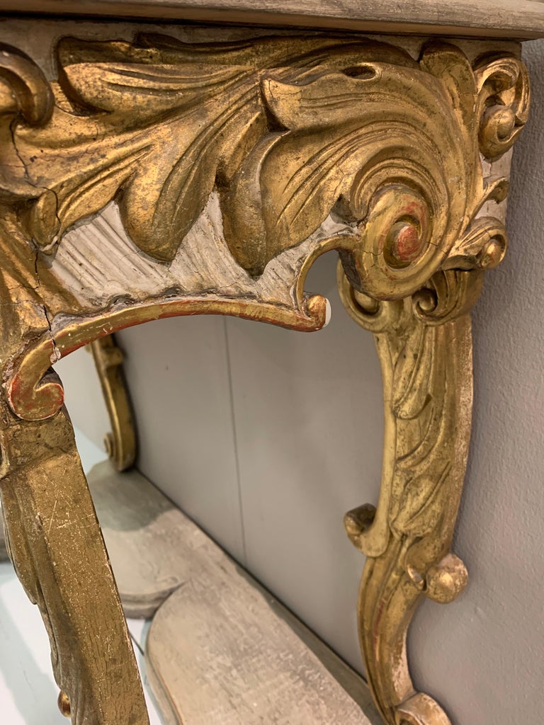 C19th Swedish Rococo Console with Gilded and Painted Shells and Scroll ...