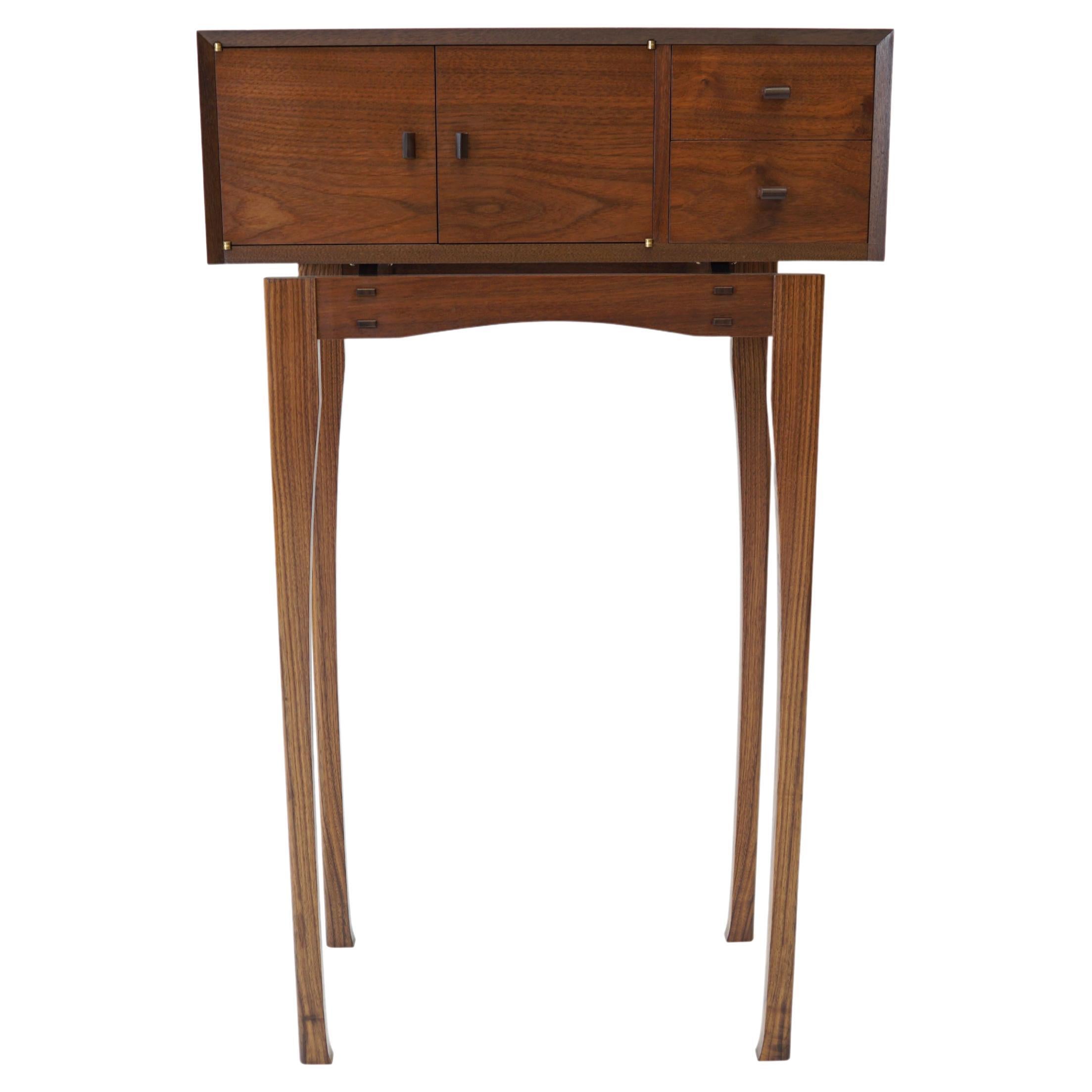 Cabinet on a stand in walnut with drawers For Sale at 1stDibs