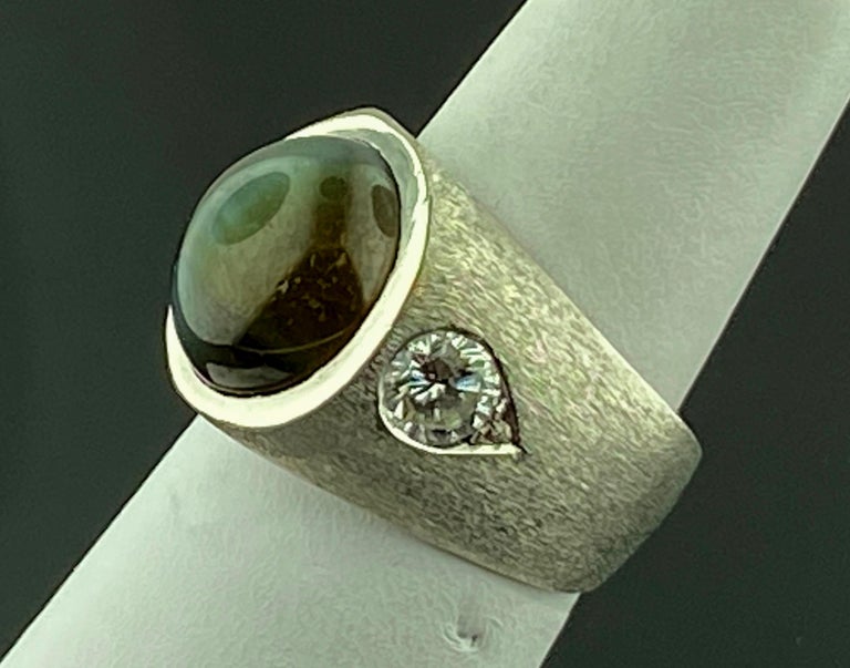 Cabochon Cats Eye Chrysoberyl and Diamond Ring in Platinum at 1stDibs