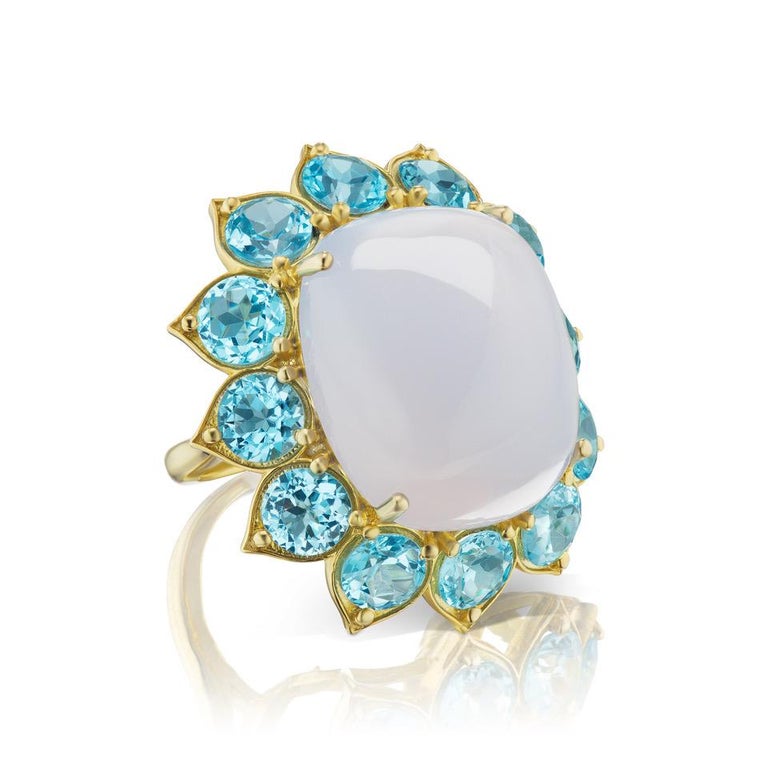 Large Blue Cabochon Chalcedony Blue Topaz Cocktail Ring at 1stDibs