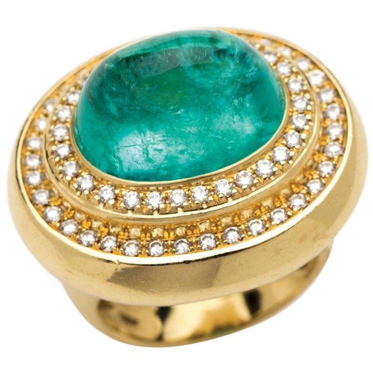 Cabochon Cut Paraiba 'Mozambique' Tourmaline and Diamonds set in 18 K ...