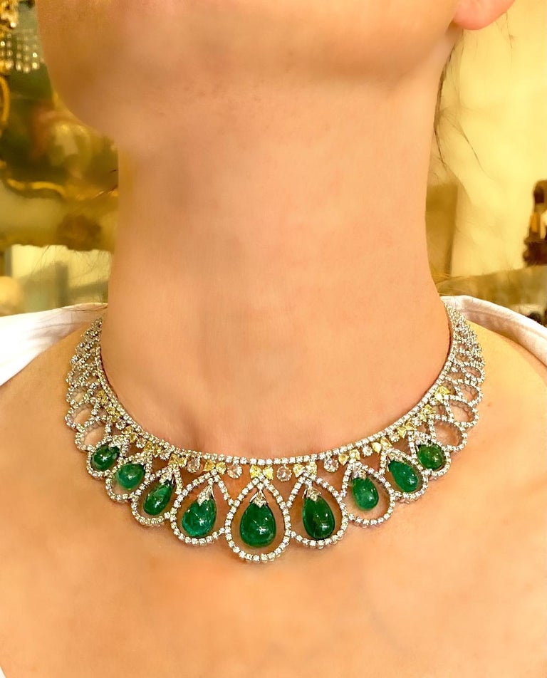 Cabochon Emerald and Diamond Collier For Sale at 1stDibs