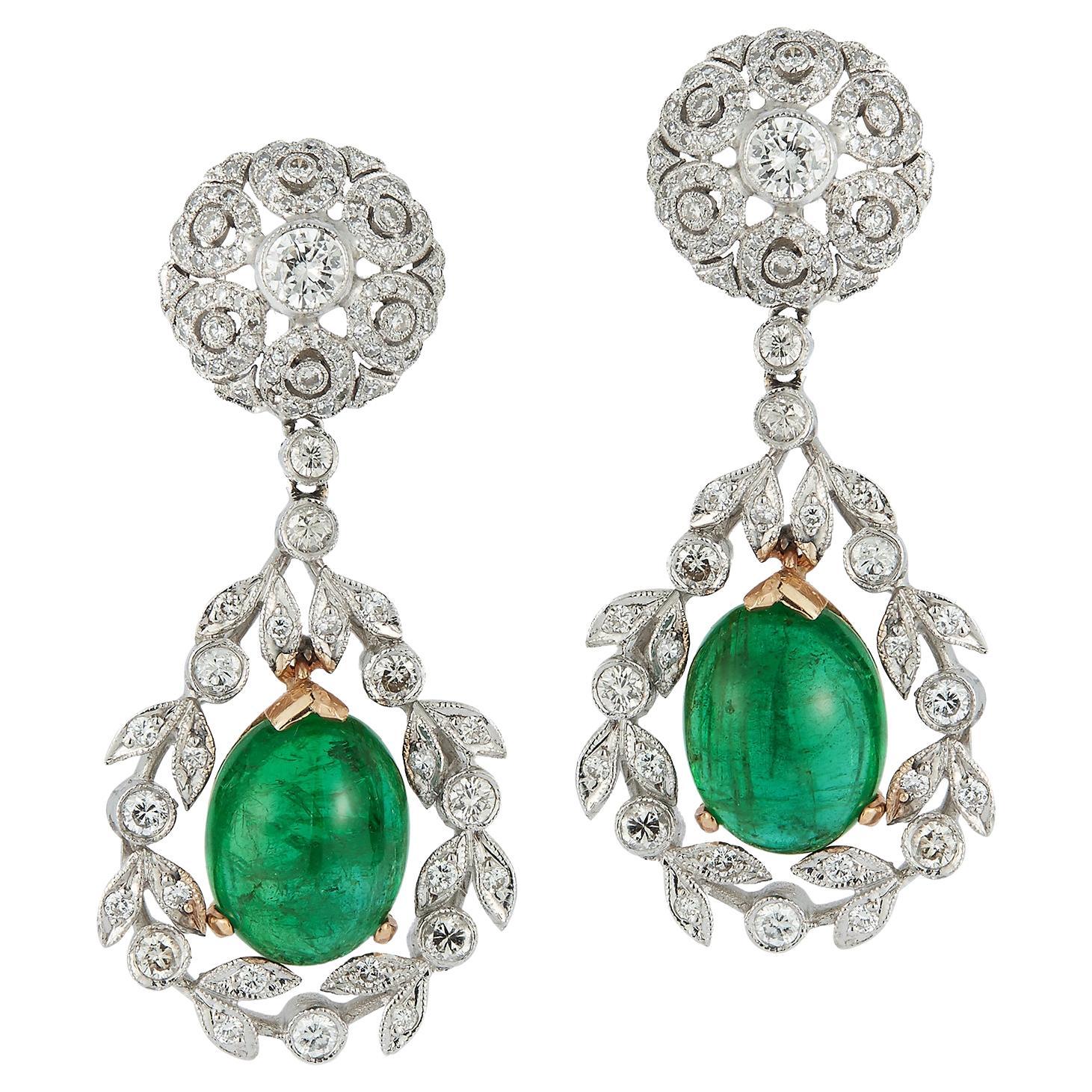 Fine Emerald and Diamond Drop Earrings For Sale at 1stDibs
