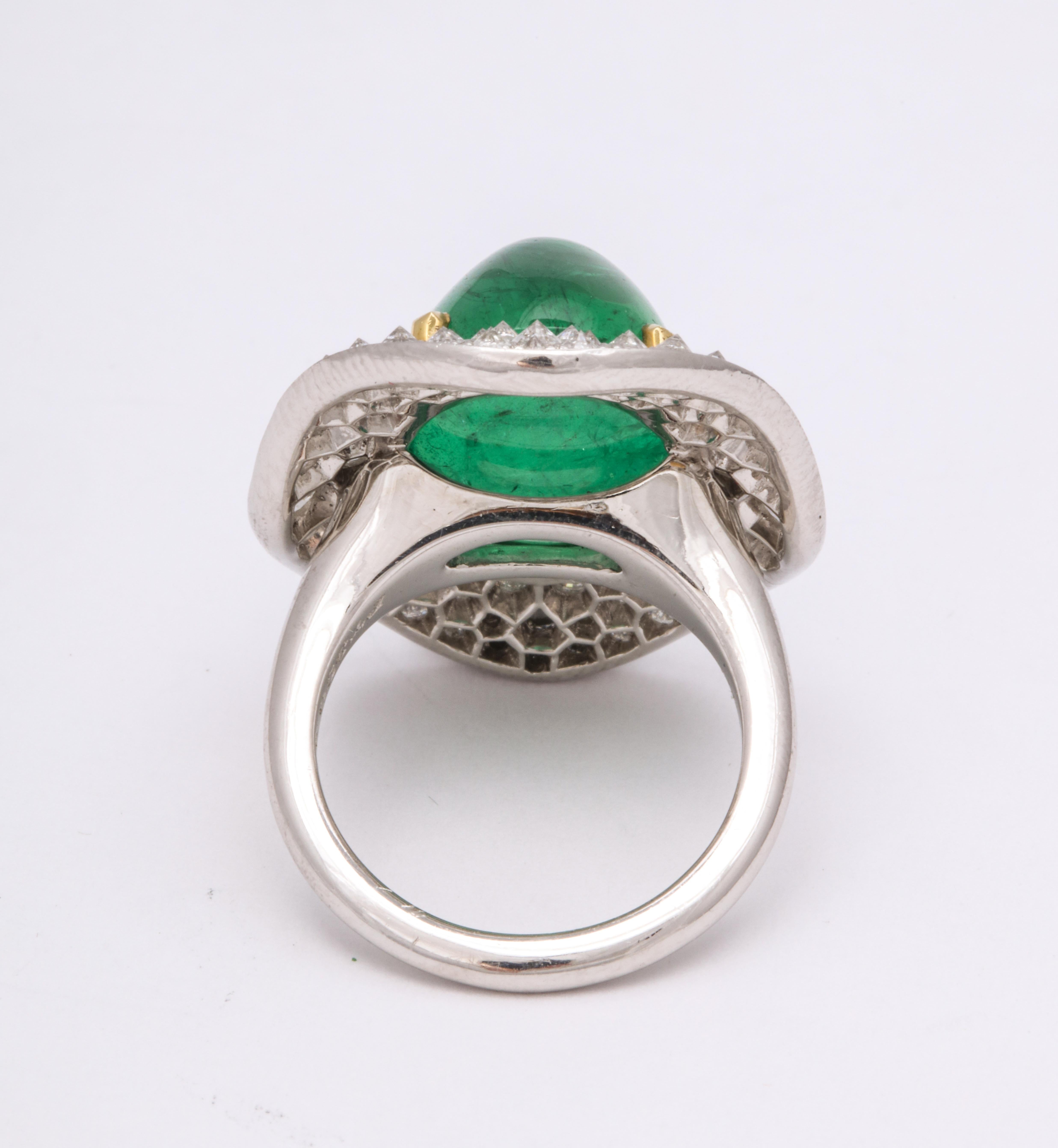 Carvin-French Cabochon Emerald and Diamond "Potato Chip" Ring For Sale ...