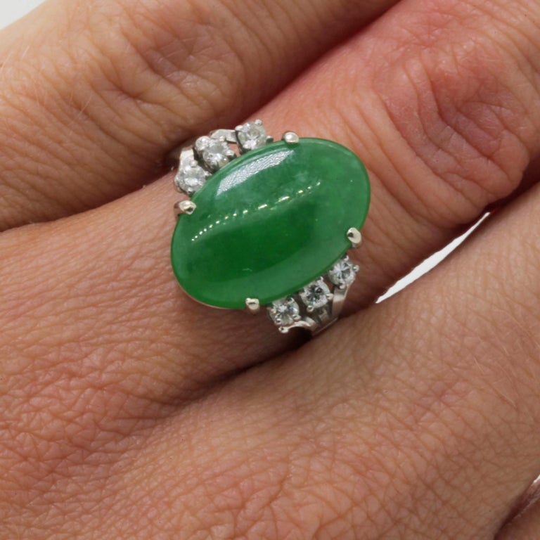 Cabochon Jadeite Diamond Ring at 1stDibs | jadeite engagement ring