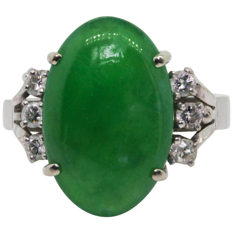 Cabochon Jadeite Diamond Ring at 1stDibs | jadeite engagement ring