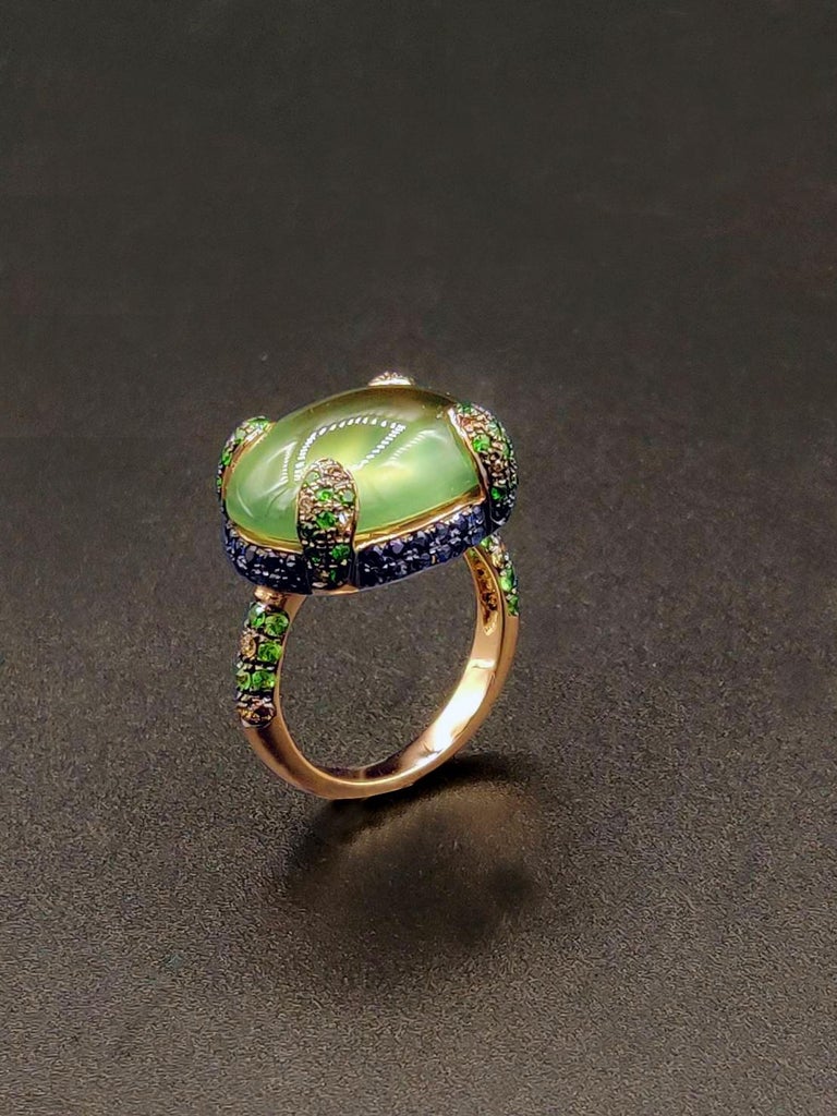 Cabochon Prehnite Pavé Tsavorite Champagne Diamond and Sapphire 18K ...
