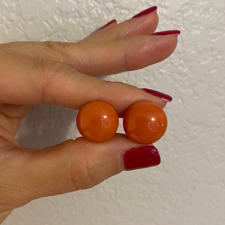 Vintage Cabochon Button Red Coral Retro Gold Earrings Estate Fine ...