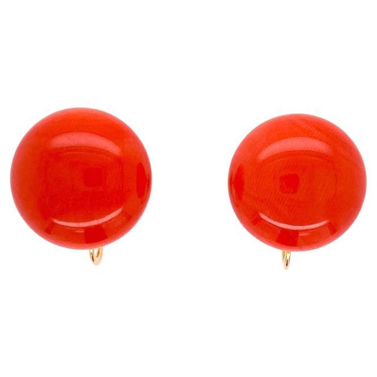 Vintage Cabochon Button Red Coral Retro Gold Earrings Estate Fine ...