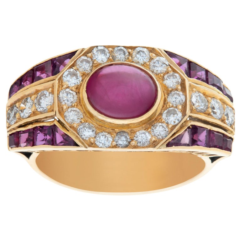 Cabochon ruby and diamond ring in 18k yellow gold. 0.50 carats in ...