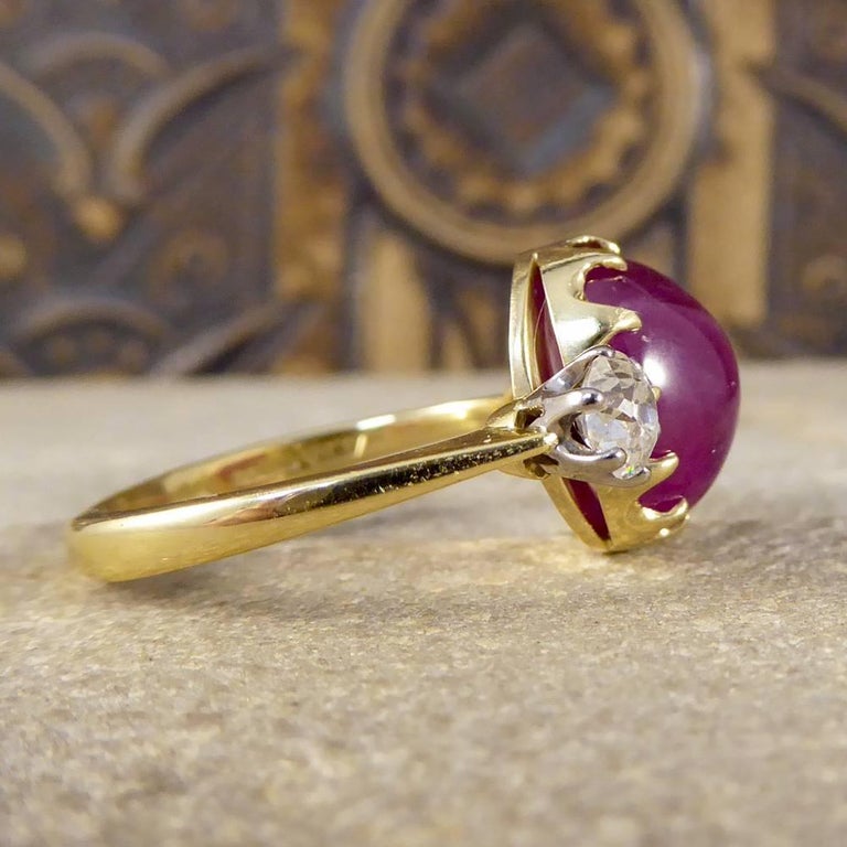 Cabochon Ruby and Diamond Three-Stone 18 Carat Yellow Gold Ring at ...