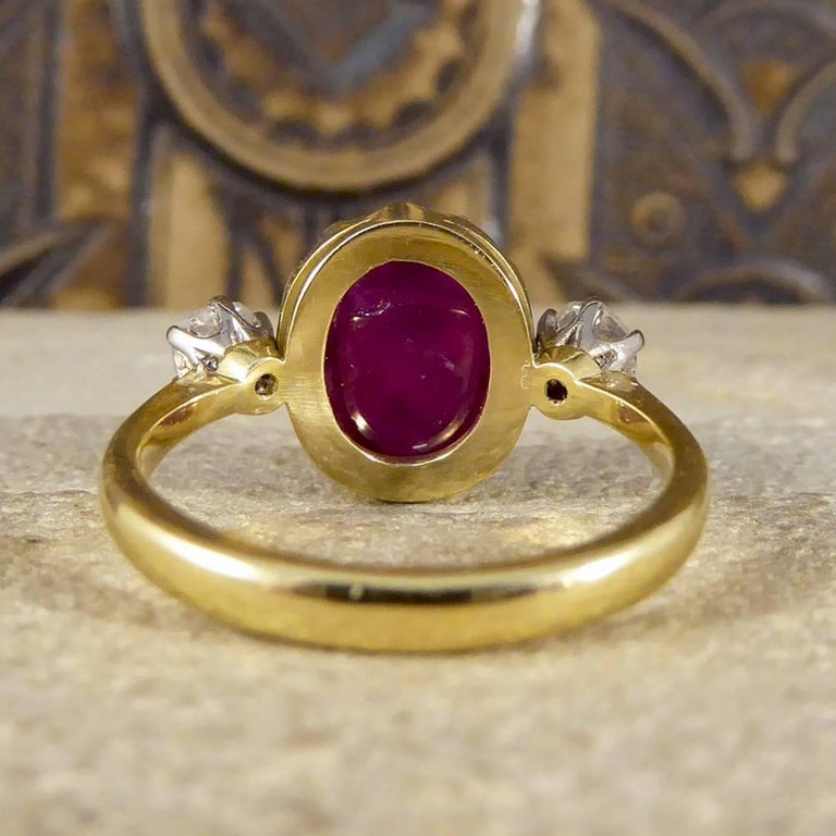Cabochon Ruby and Diamond Three-Stone 18 Carat Yellow Gold Ring at ...