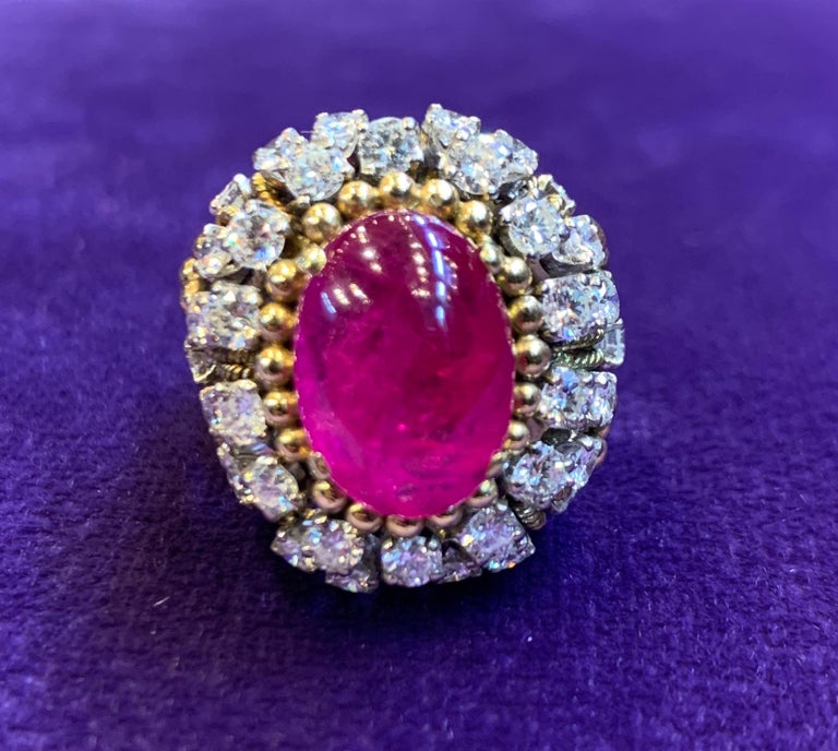 Cabochon Ruby and Diamond Cocktail Ring For Sale at 1stDibs