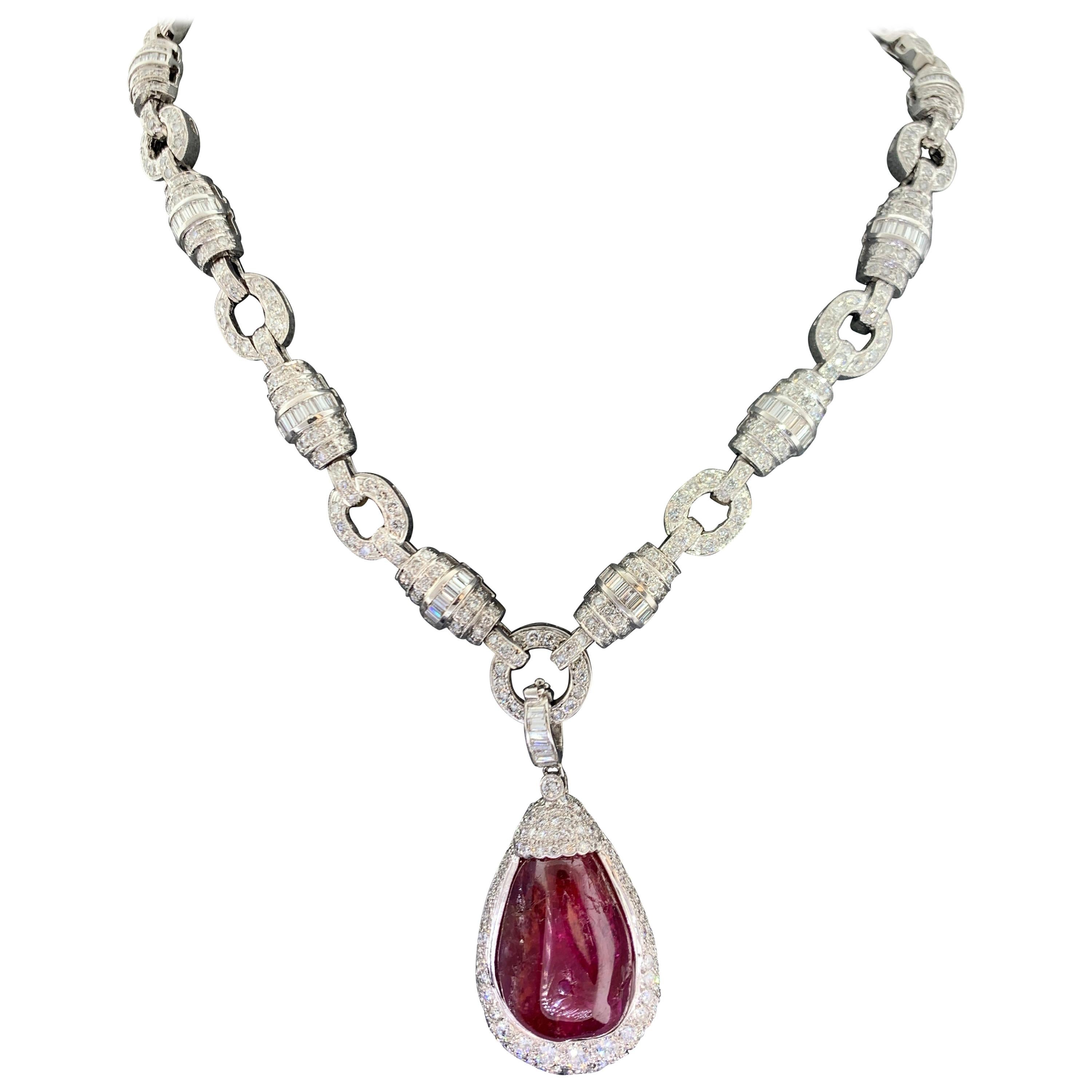 Cabochon Ruby Diamond Necklace For Sale at 1stDibs