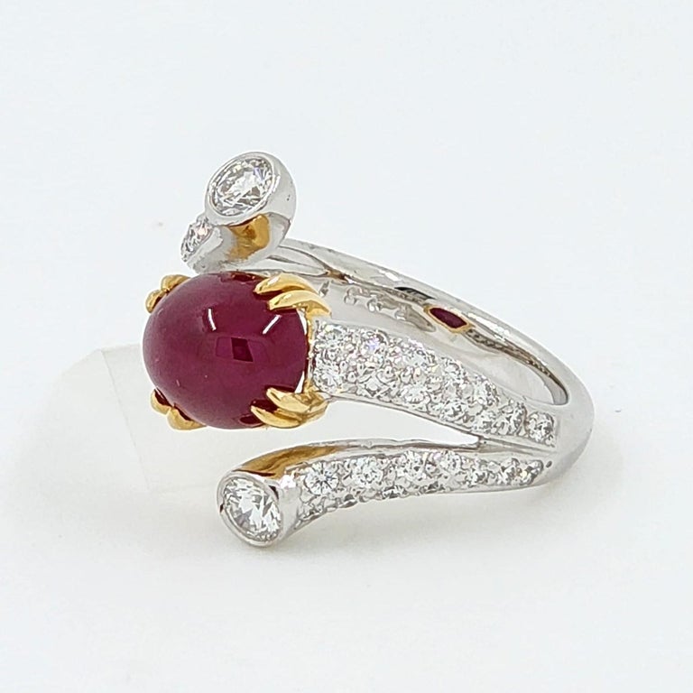 Cabochon Ruby Diamond Ring in 18 Karat White and Yellow Gold For Sale ...