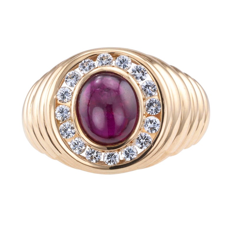 Mens Cabochon Ruby Diamond Yellow Gold Ring at 1stDibs | mens cabochon ...