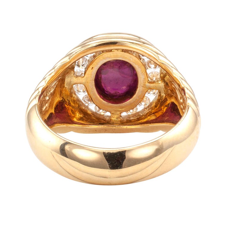 Mens Cabochon Ruby Diamond Yellow Gold Ring at 1stDibs | mens cabochon ...