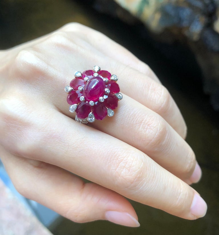 Cabochon Ruby, Ruby with Diamond Ring Set in 18 Karat Gold Settings For ...