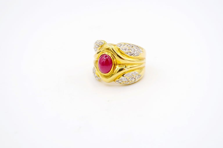 Cabochon Ruby with Diamond 18 Karat Gold Men's Ring at 1stDibs