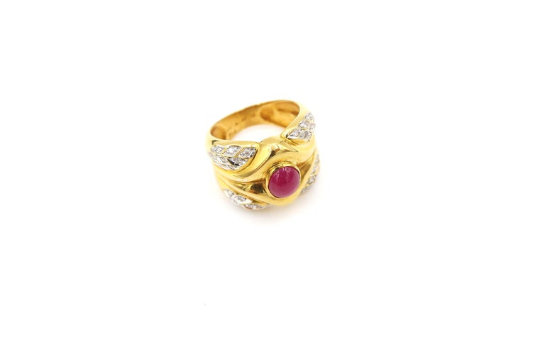 Cabochon Ruby with Diamond 18 Karat Gold Men's Ring at 1stDibs
