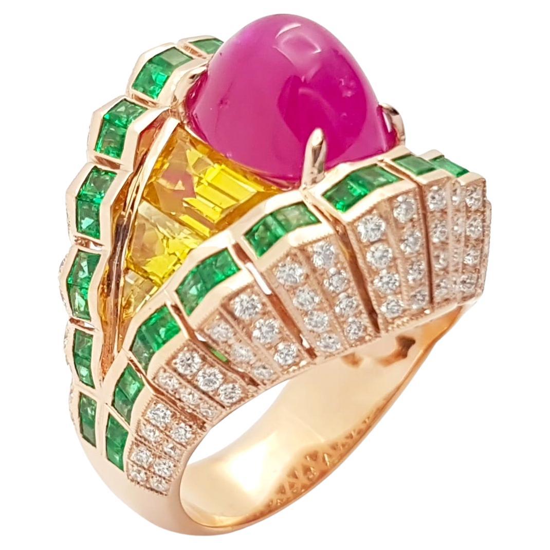 Topaz, Emeralds, Rubies, Sapphires, Diamonds, Rose Gold and Silver Ring ...