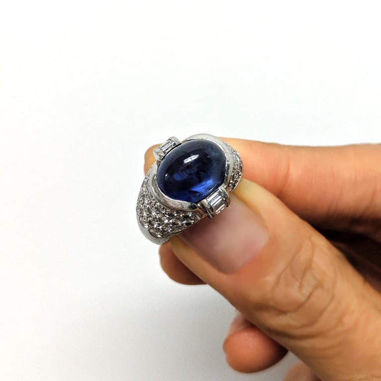 Cabochon Sapphire and Diamond Platinum Ring at 1stDibs