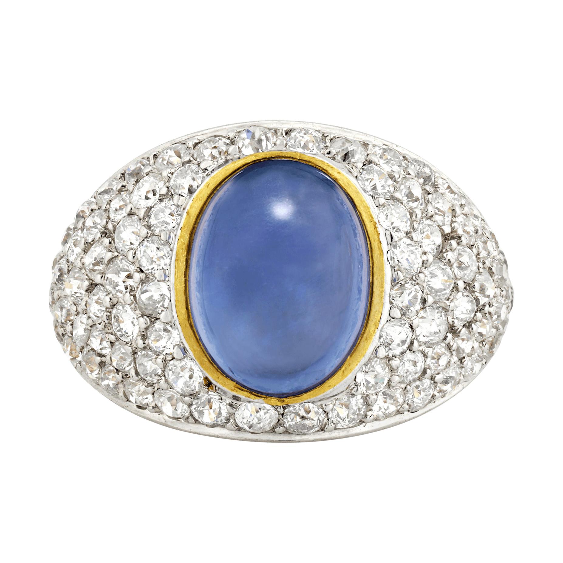 Cabochon Sapphire and Diamond Ring at 1stDibs