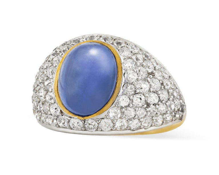 Cabochon Sapphire and Diamond Ring, 7.00 Carat at 1stDibs
