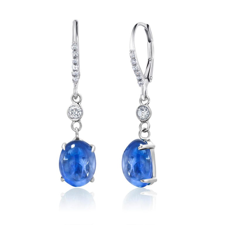 Cabochon Sapphire and Diamond White Gold Hoop Drop Earrings Weighing 10 ...
