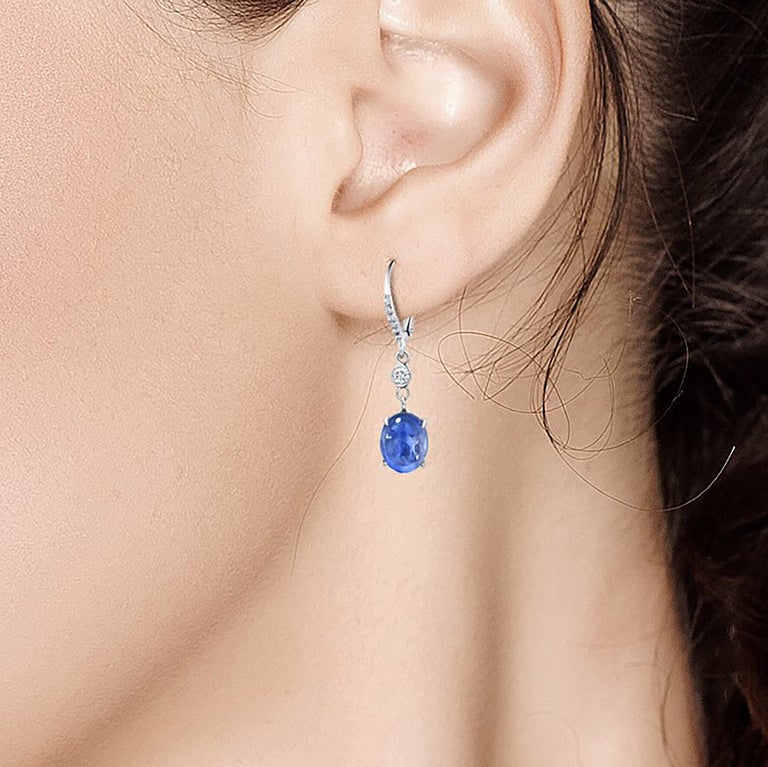 Cabochon Sapphire and Diamond White Gold Hoop Drop Earrings Weighing 10 ...