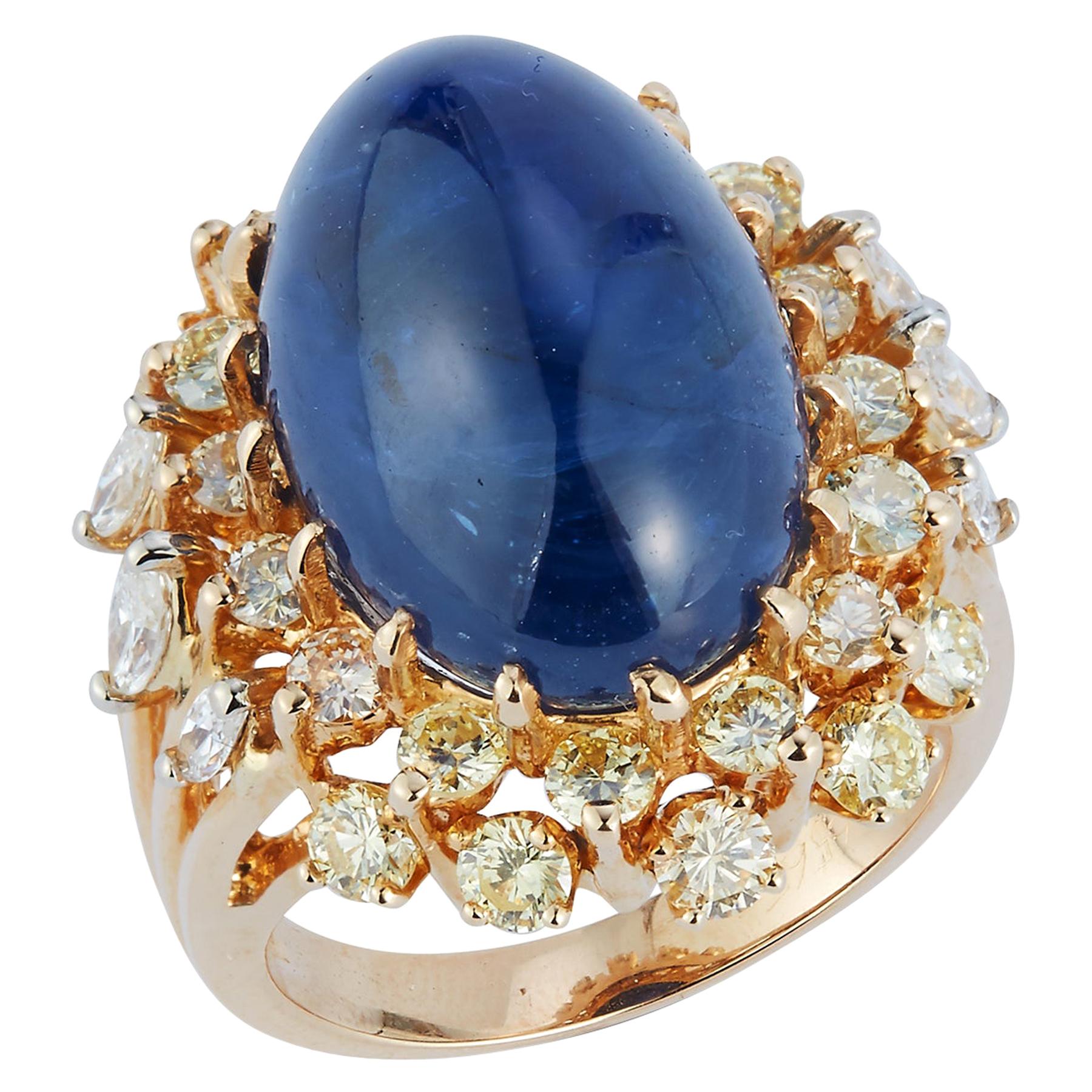 Moonstone Cabochon Sapphire Diamond Ring For Sale at 1stDibs