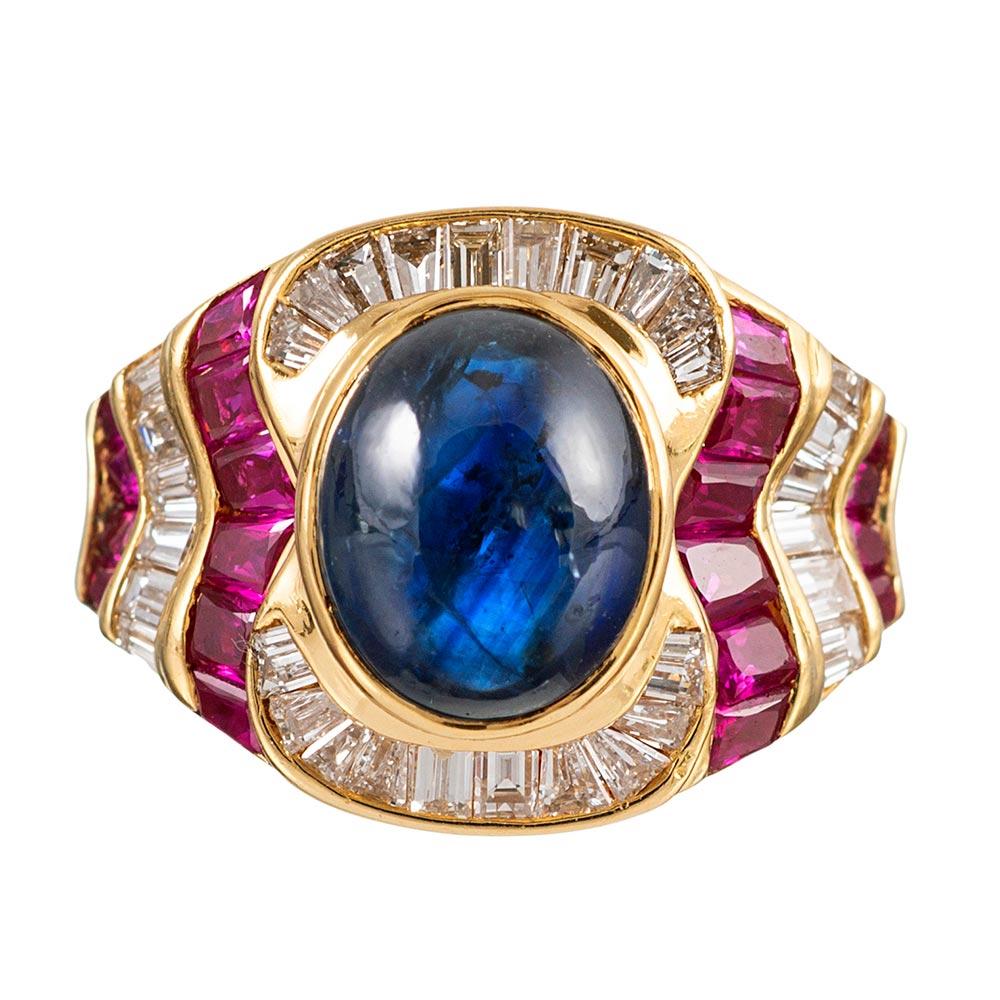 Cabochon Sapphire and Diamond Ring For Sale at 1stdibs