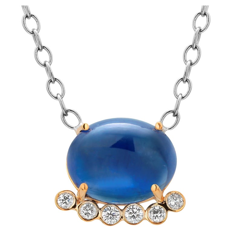 Cabochon Ceylon Sapphires and Diamonds Eighteen Karat Gold Necklace ...