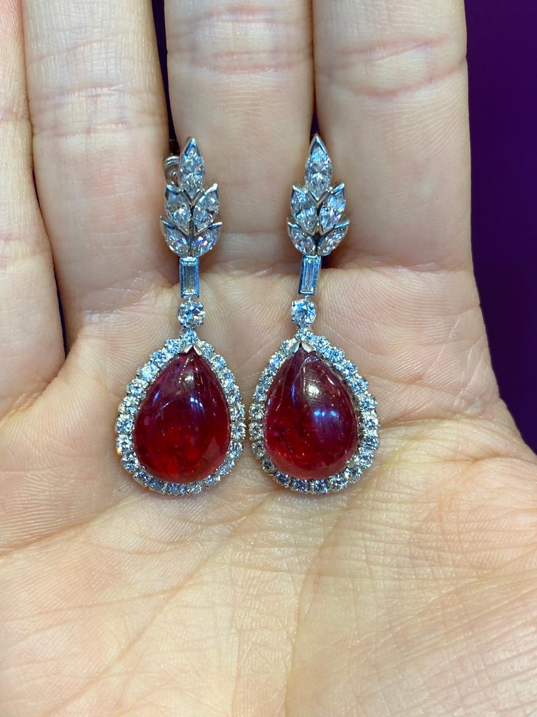 Cabochon Spinel and Diamond Earrings For Sale at 1stDibs