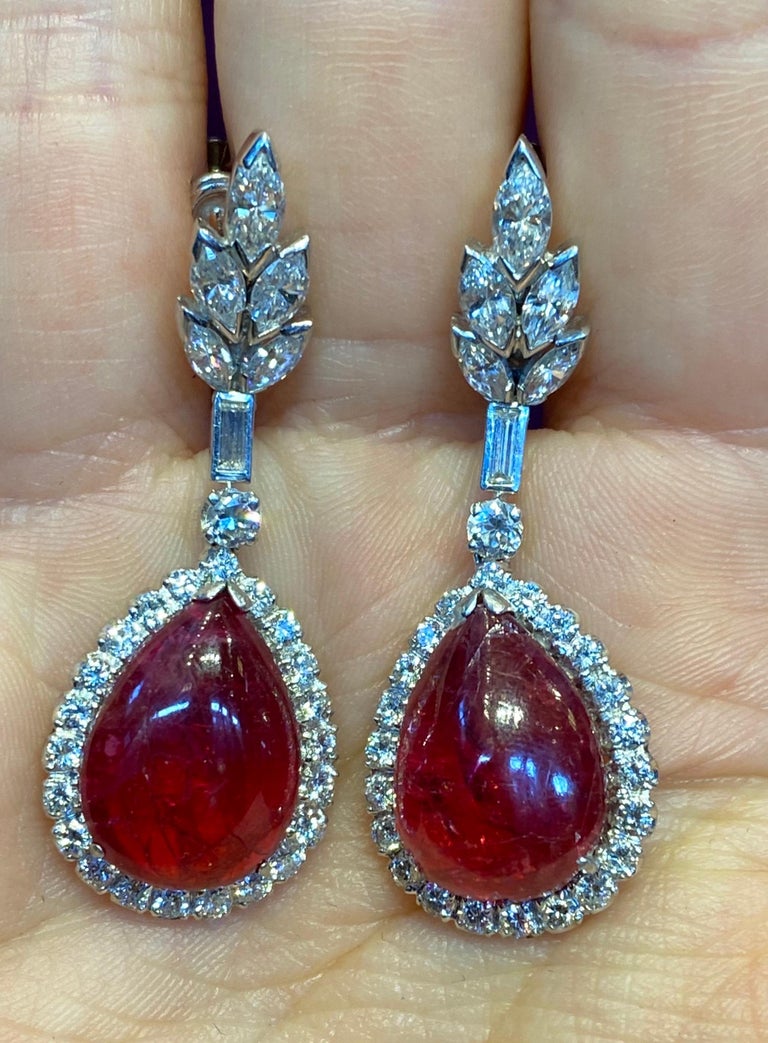 Cabochon Spinel and Diamond Earrings For Sale at 1stDibs