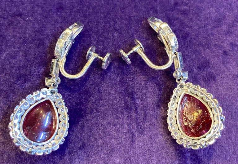 Cabochon Spinel and Diamond Earrings For Sale at 1stDibs
