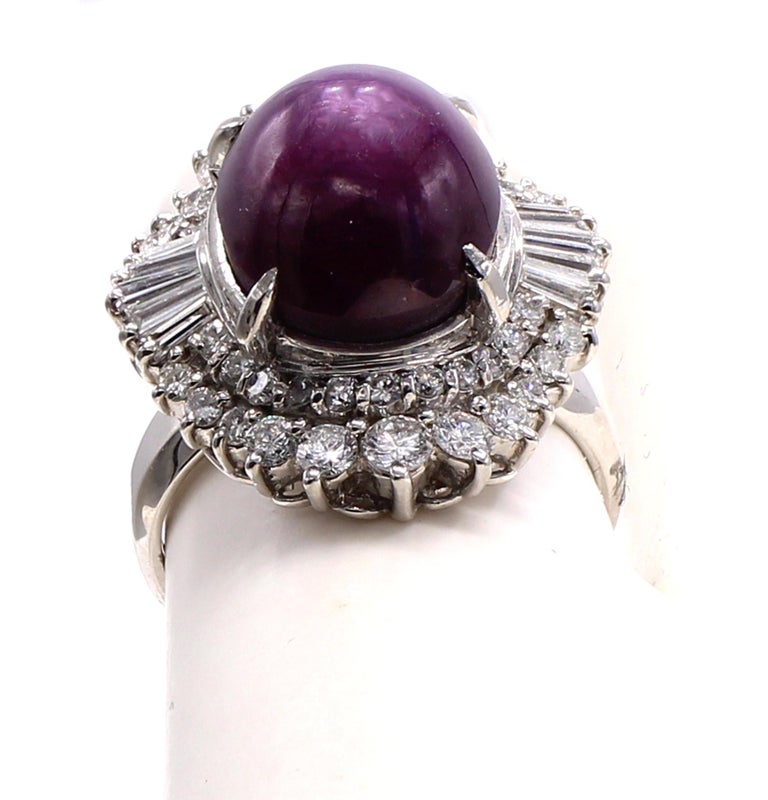 Cabochon Star Ruby Diamond Platinum 1960s Ring For Sale at 1stDibs