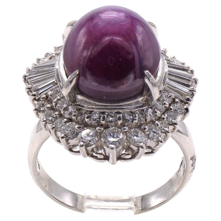 Cabochon Star Ruby Diamond Platinum 1960s Ring For Sale at 1stDibs