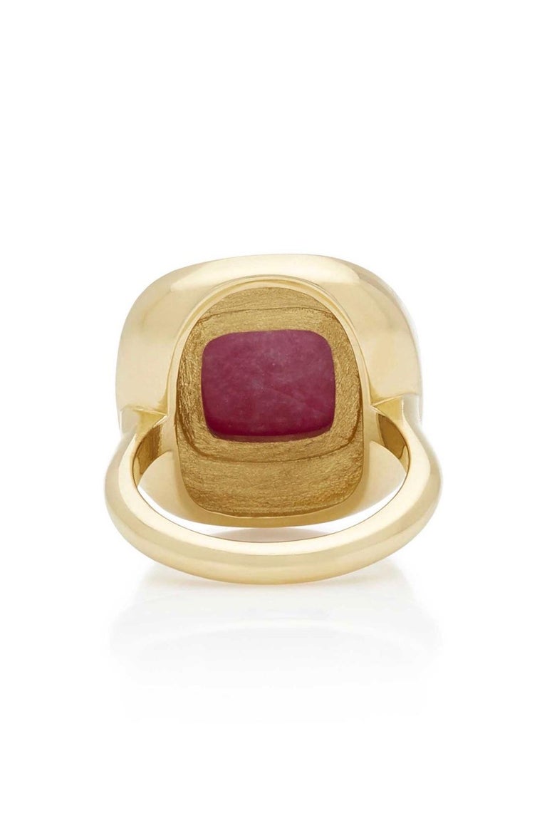 Cabochon Sugarloaf Ruby, Enamel and Diamond Ring For Sale at 1stDibs