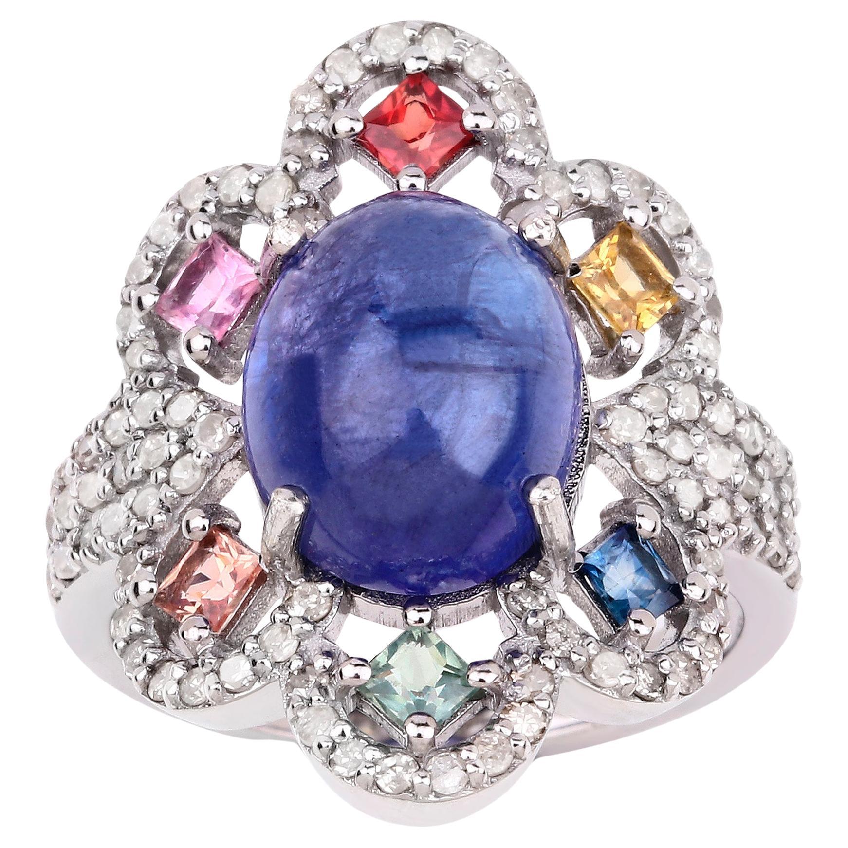 Natural Opal Cocktail Ring Set With Multicolor Sapphires and Diamonds ...