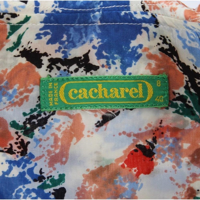 Cacharel Vintage 90s multicolor print short-sleeved midi dress For Sale ...