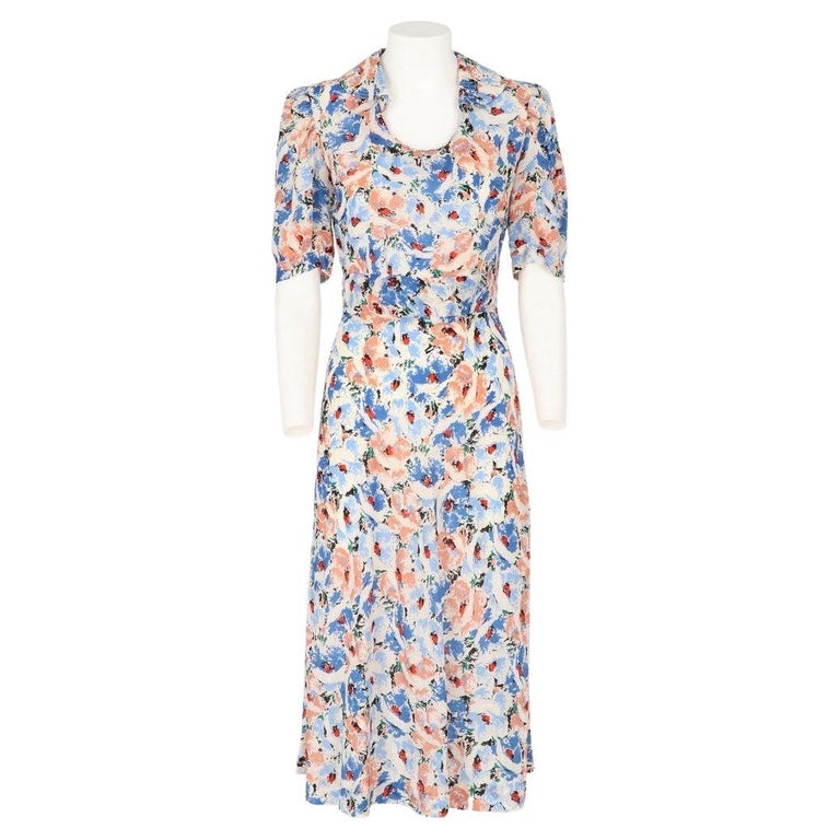 Cacharel Vintage 90s multicolor print short-sleeved midi dress For Sale ...