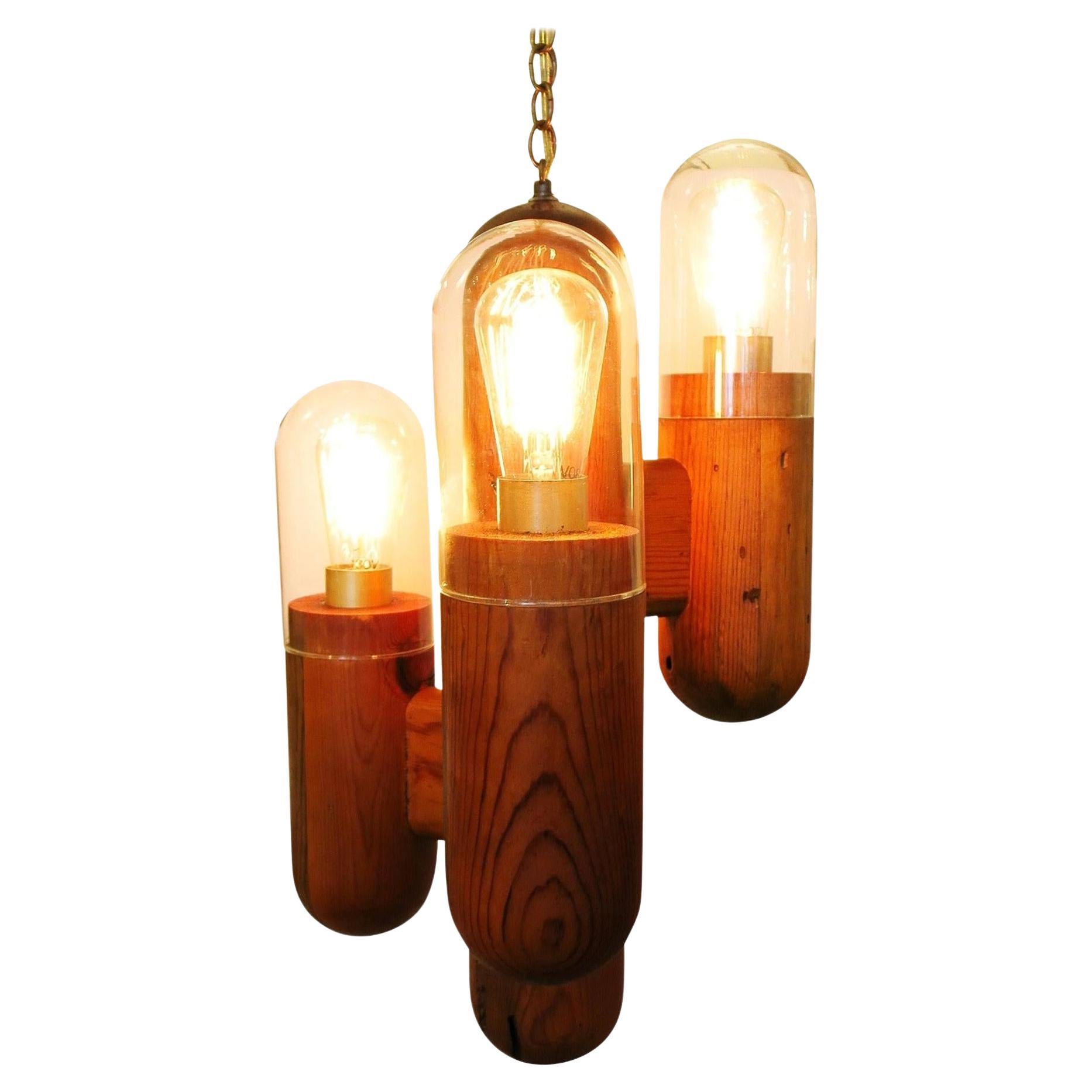 Postmodern Wood Cactus Chandelier at 1stDibs