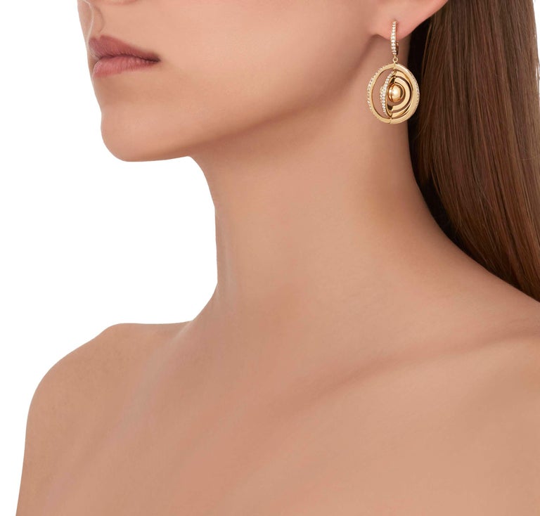 Duality Earrings, 18 Karat Yellow Gold and White Diamonds at 1stDibs